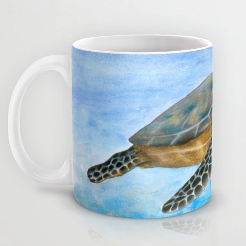 Coffee Mug Cup Art Sea Turtle 1 Ocean Blue 11oz or 15oz Nature - Etsy