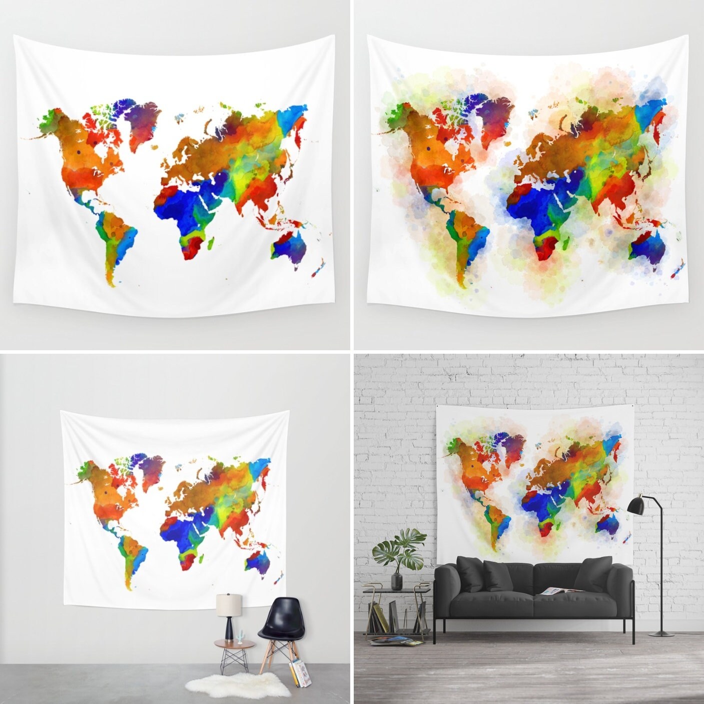 Wall Tapestry Wall Hanging World Map Tapestry Multicolor - Etsy