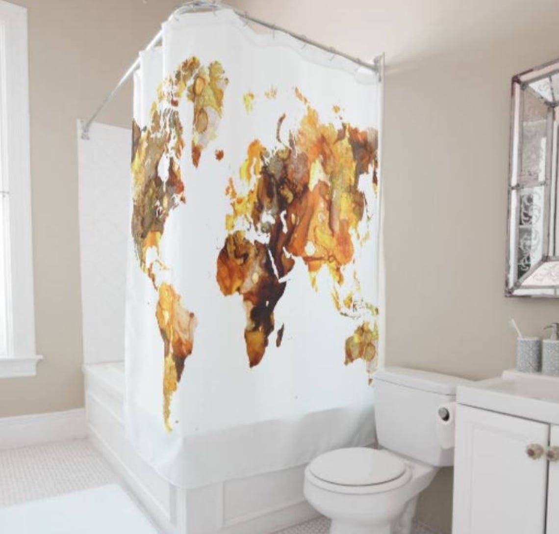 Shower Curtains World Map Curtain Bath Mat Bathroom Design | Etsy