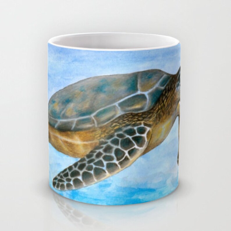 Coffee Mug Cup Art Sea Turtle 1 Ocean Blue 11oz or 15oz Nature - Etsy
