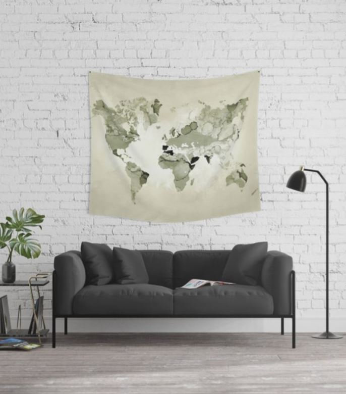 World Map Wall Tapestry World Map Wall Hanging Design 123 - Etsy