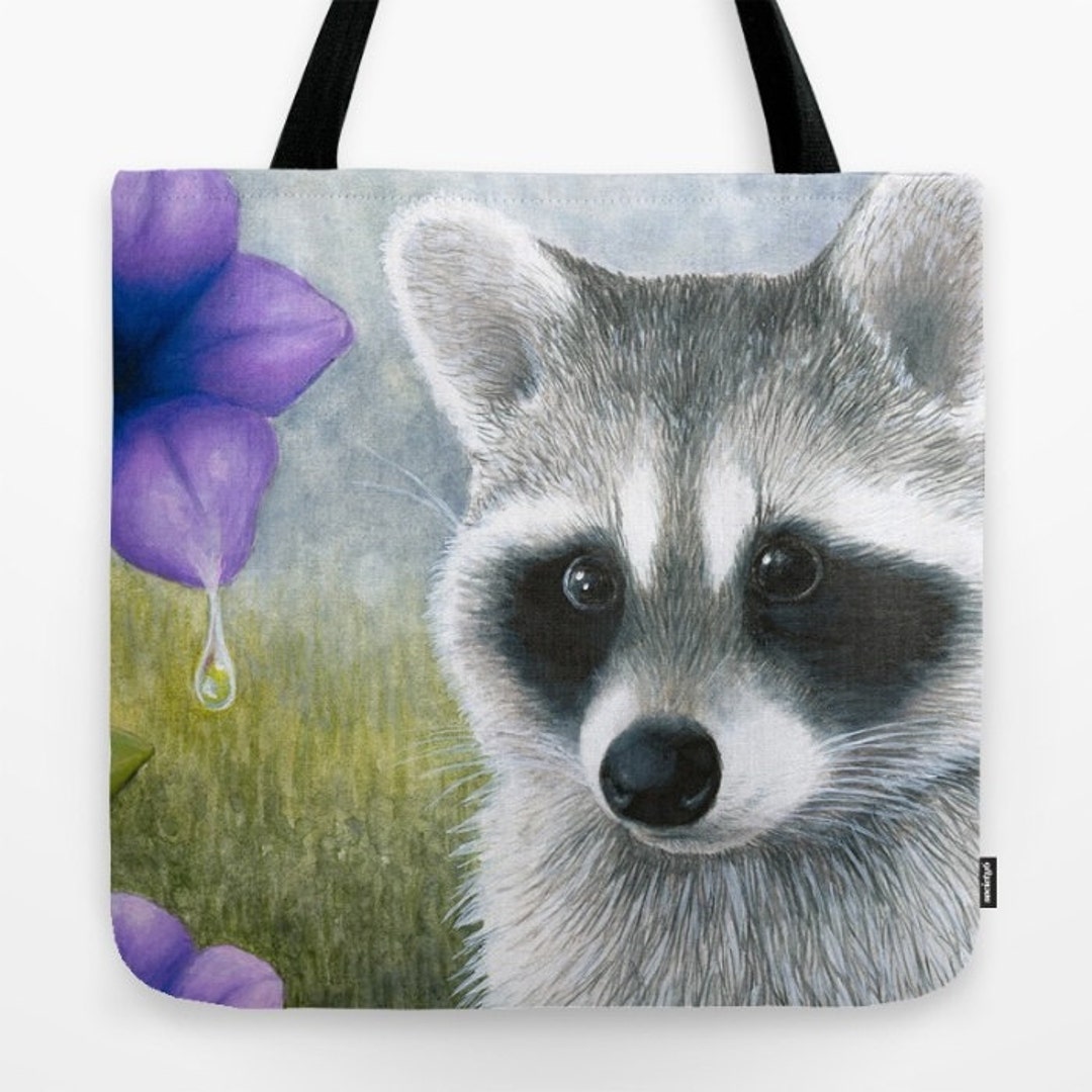 Tote Bag Raccoon Tote Bag Raccoon 20 Purple Flower All Over - Etsy