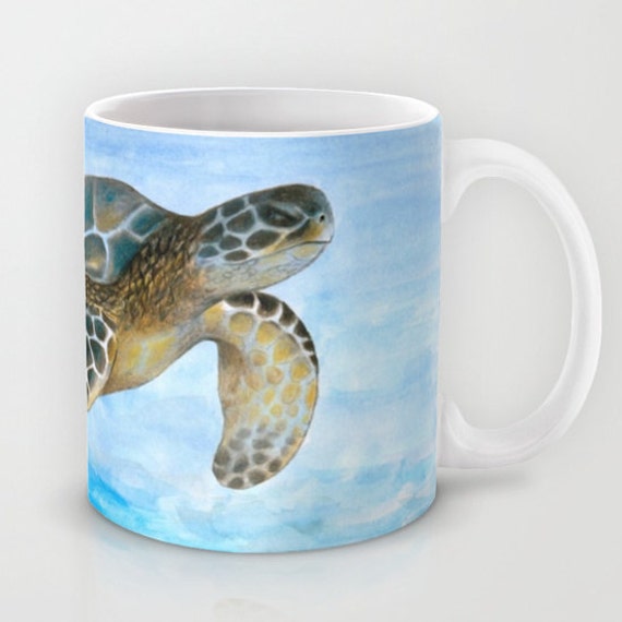 Coffee Mug Cup Art Sea Turtle 1 Ocean blue 11oz or 15oz nature | Etsy