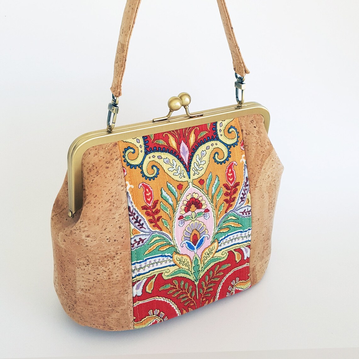 Cork Fabric Hampton Handbag Natural With Floral Print | Etsy
