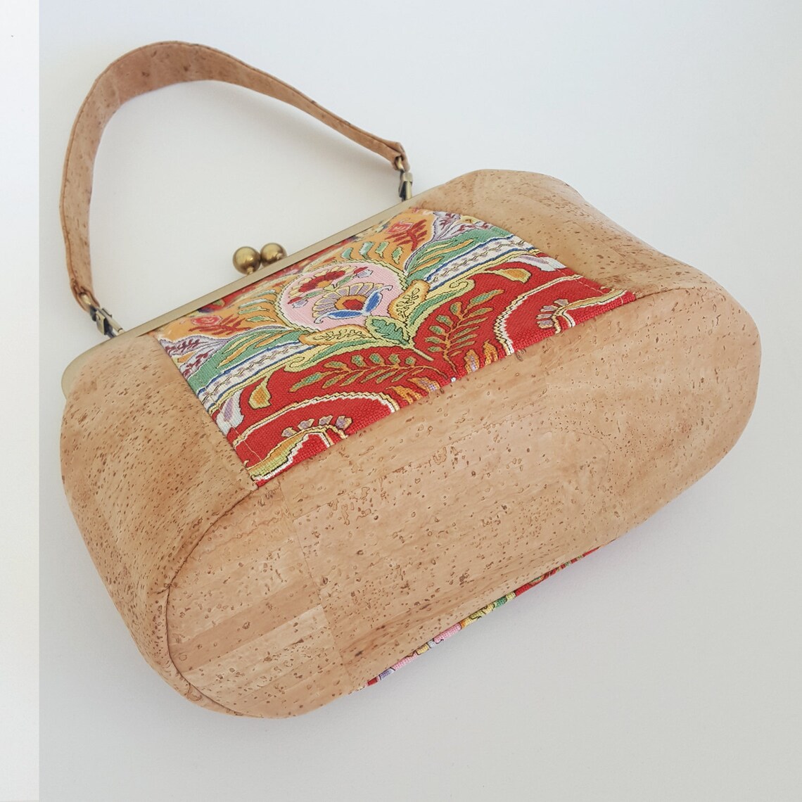 Cork Fabric Hampton Handbag Natural With Floral Print | Etsy
