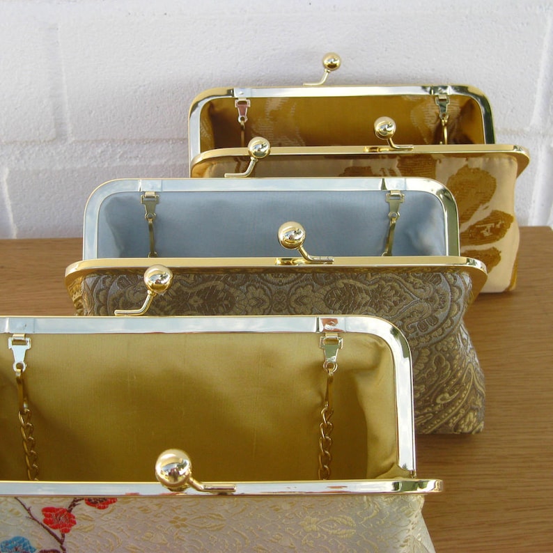 Gold Taupe Blue Damask Purse Handbag Silky Clutch with Gold | Etsy