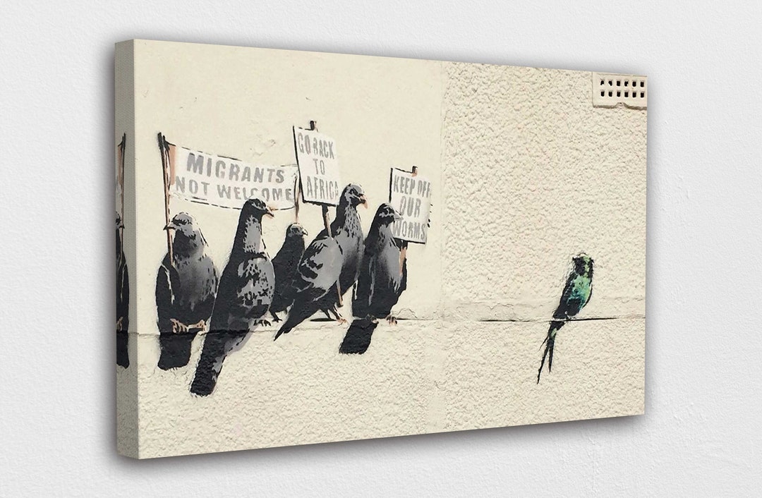 Banksy Street Art Canvas-banksy Birds Migrants Street Art Poster ...