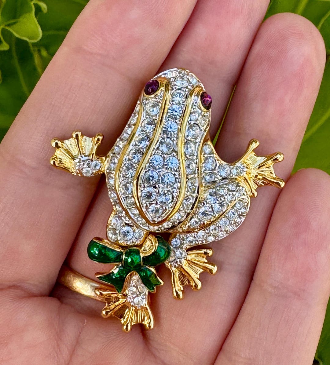 Rare Kenneth Jay Lane Enamel Ribbon Purple Cabochon Eyes Frog Brooch ...