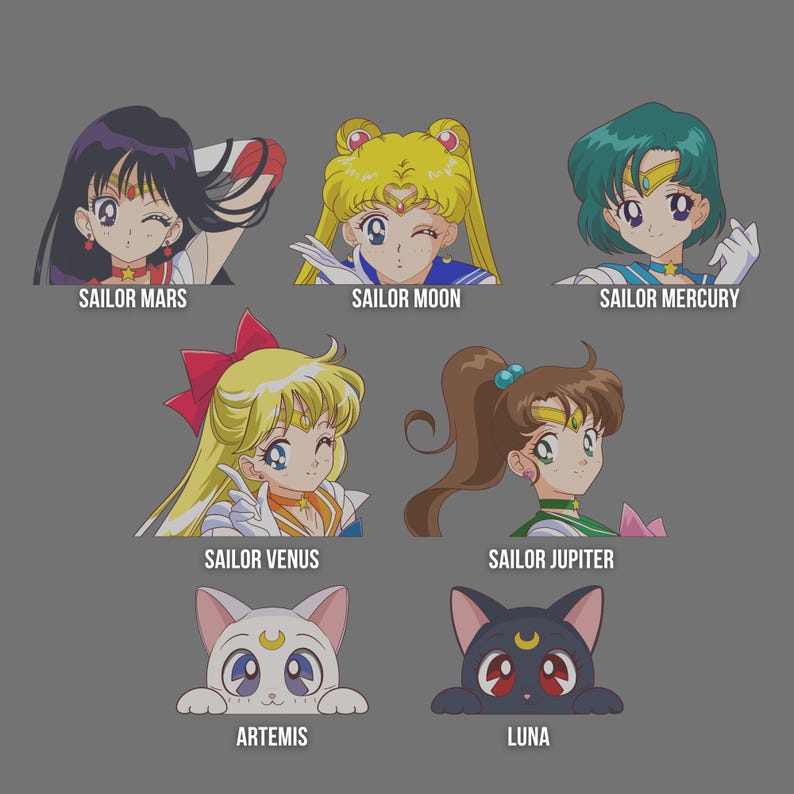 Cute Magical Girls Peekers Vinyl Stickers Kawaii Car Decal Anime Moon ...