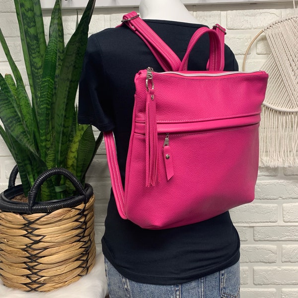 Hot Pink Leather Backpack - Etsy