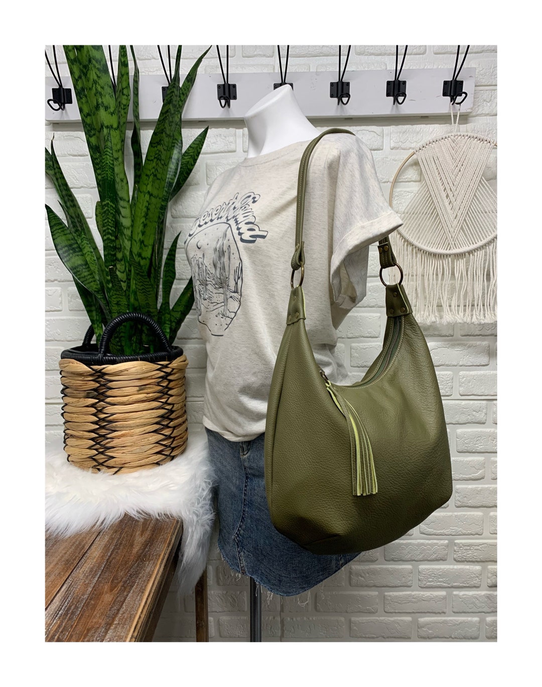 Olive Green Leather Hobo Bag, Large Hobo Bag, Olive Green Leather Purse ...