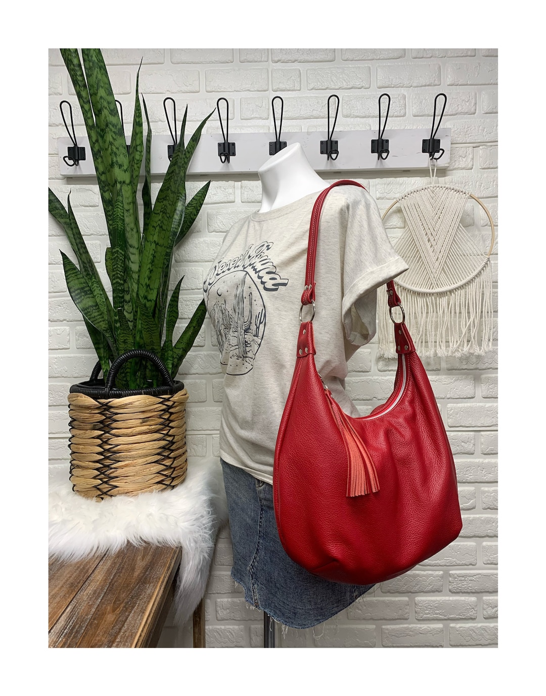 Red Leather Hobo Bag, Red Large Hobo Bag, Leather Purse, Genuine ...