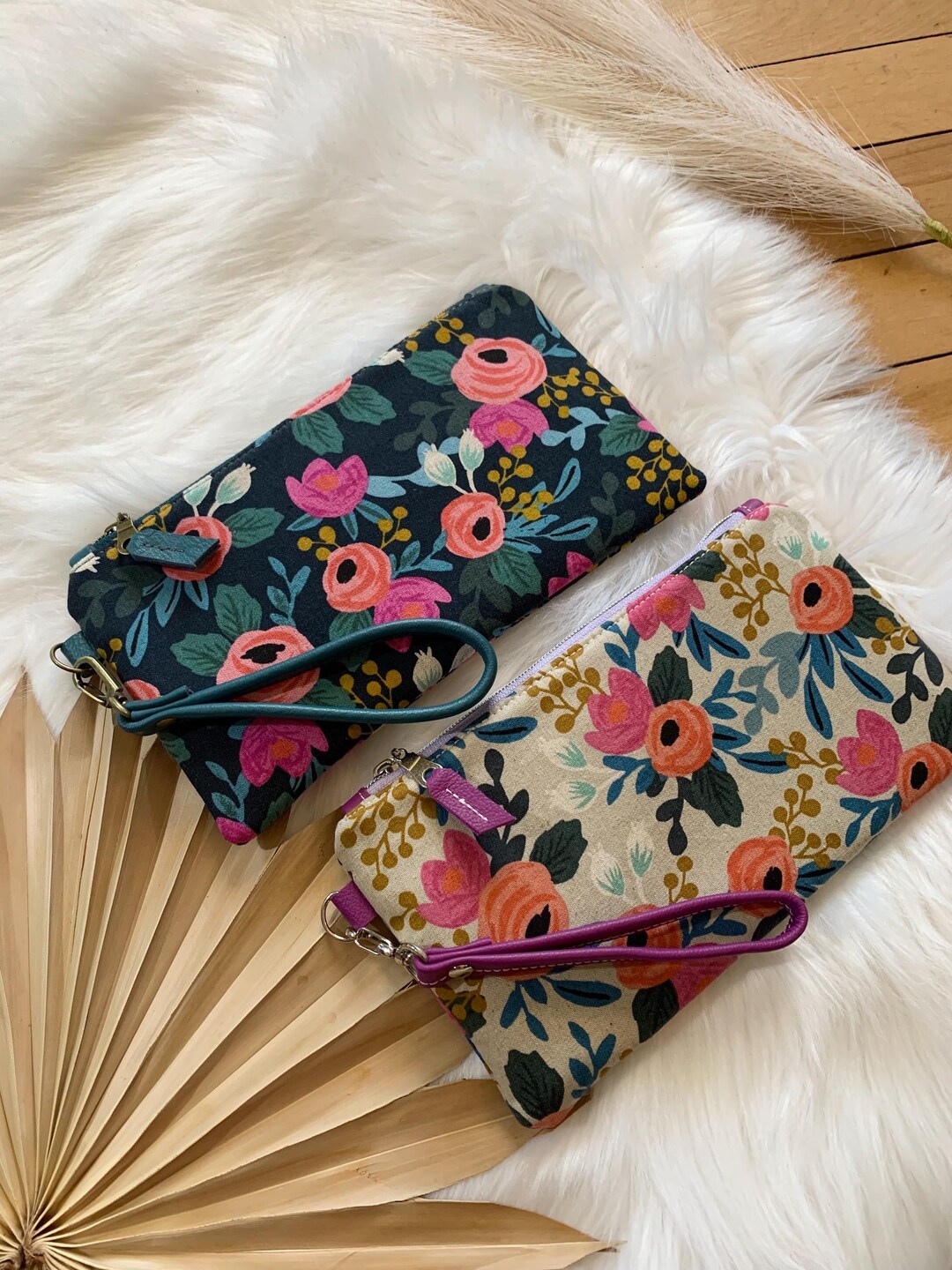 Rosa Floral Clutch, Rifle Paper Co Cotton and Steel Canvas, Teal or ...