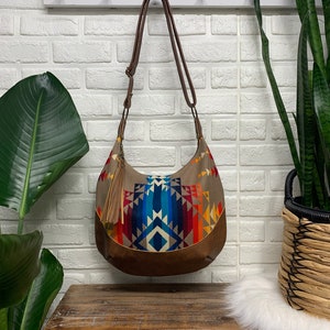 Wool and Leather Hobo Bag, Boho Wool Bag, Pilot Rock Wool Fabric ...