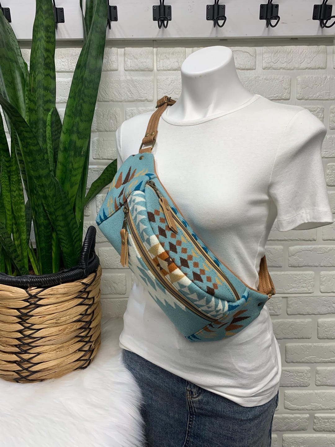 Crossbody Sling Bag, Wool and Leather Crossbody, Rancho Arroyo Aqua ...