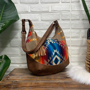 Wool and Leather Hobo Bag, Boho Wool Bag, Pilot Rock Wool Fabric ...