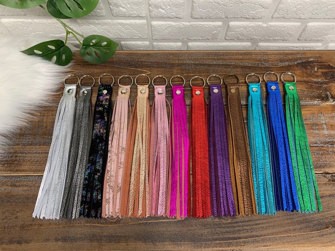 Metallic Leather Tassel, Single Leather Purse Charm, Leather Key Ring ...
