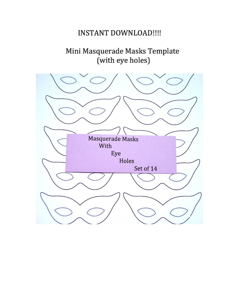 Instant Download Mini Masquerade Masks Template PDF With Eye Holes ...