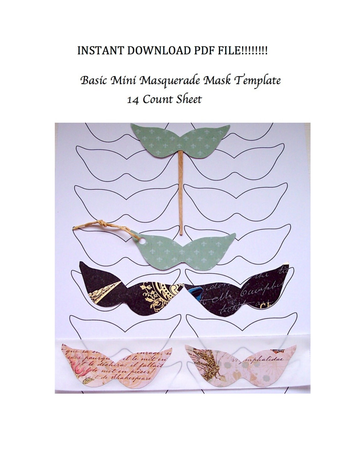 Mini Masquerade Masks Template Instant Download PDF - Etsy
