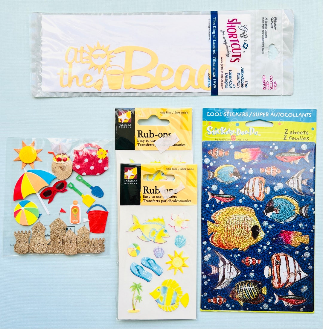 5 Piece Beach Vacation Stickers Rub on Transfers Die Cut Craft and ...