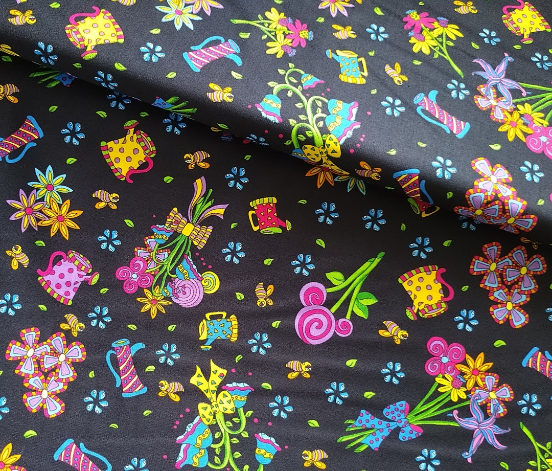 By the HALF Yard Whimsy Garden Whimsical Workshop Bumble Bee Floral ...