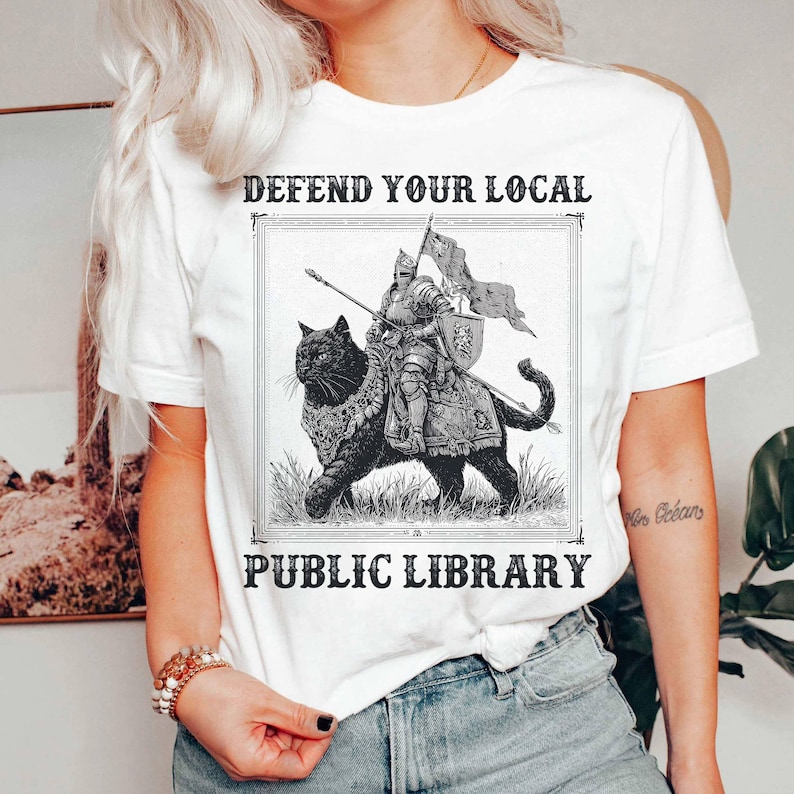 Defend Your Local Public Library Shirt Funny Knight Cat Shirt, Book ...