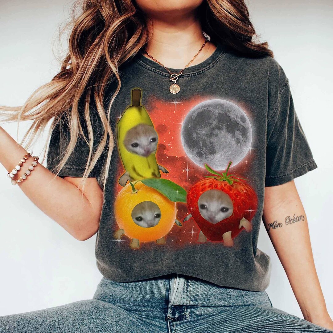 Fruit Cats With the Moon Meme Shirt, Crying Banana Cat Meme Shirt ...
