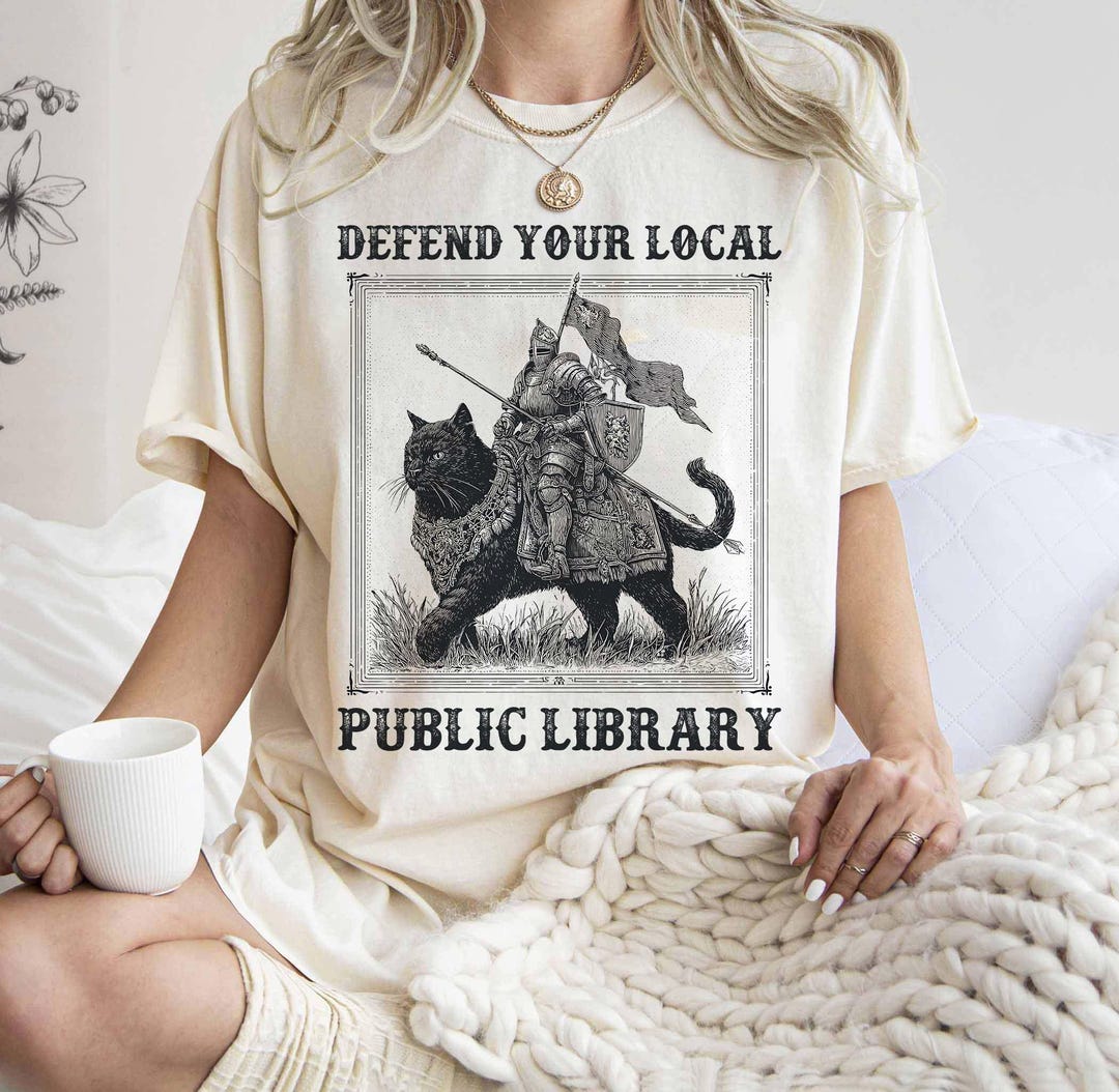 Defend Your Local Public Library Shirt Funny Knight Cat Shirt, Book ...