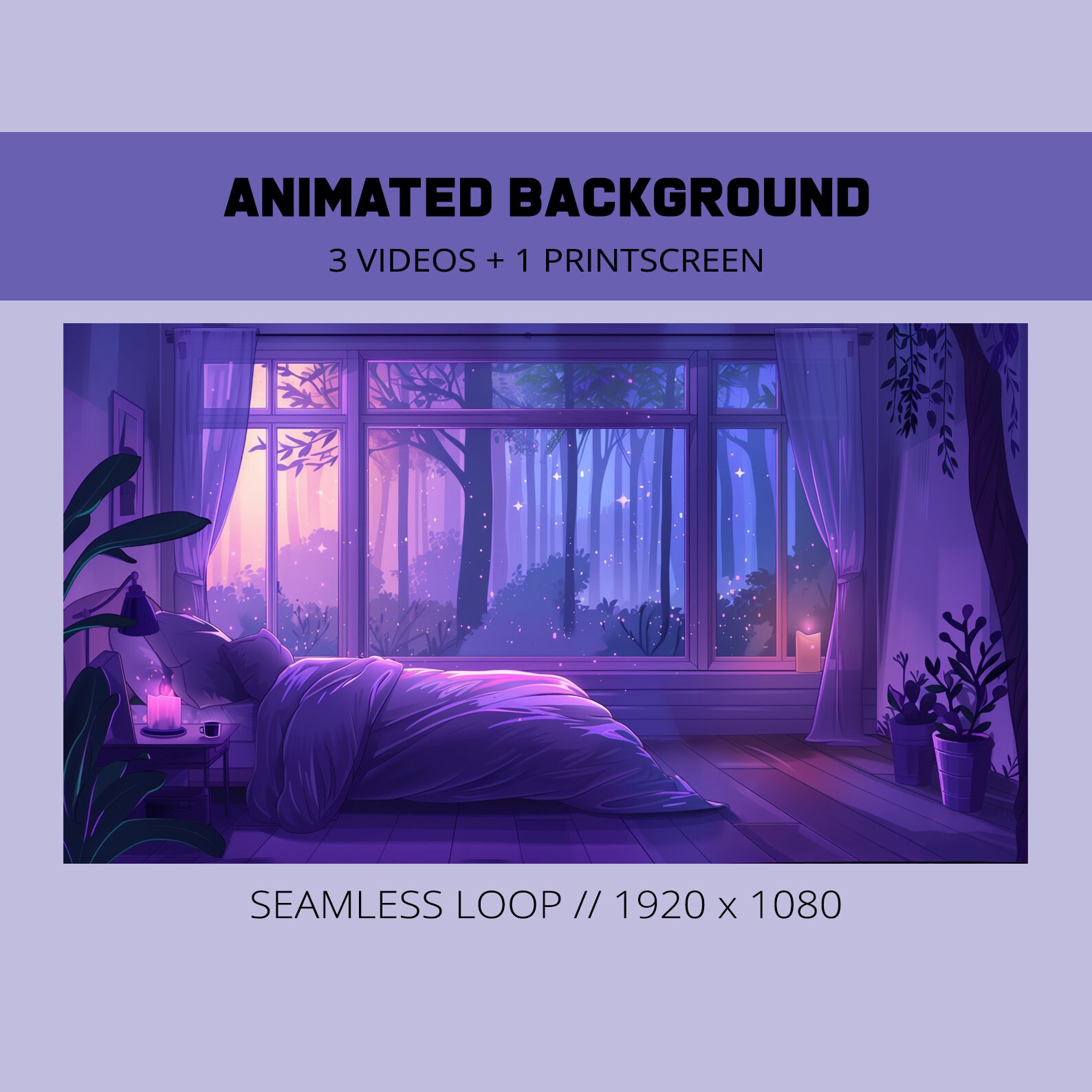 Animated Vtuber Stream Background: Cozy Dreamy Purple Bedroom Twitch ...