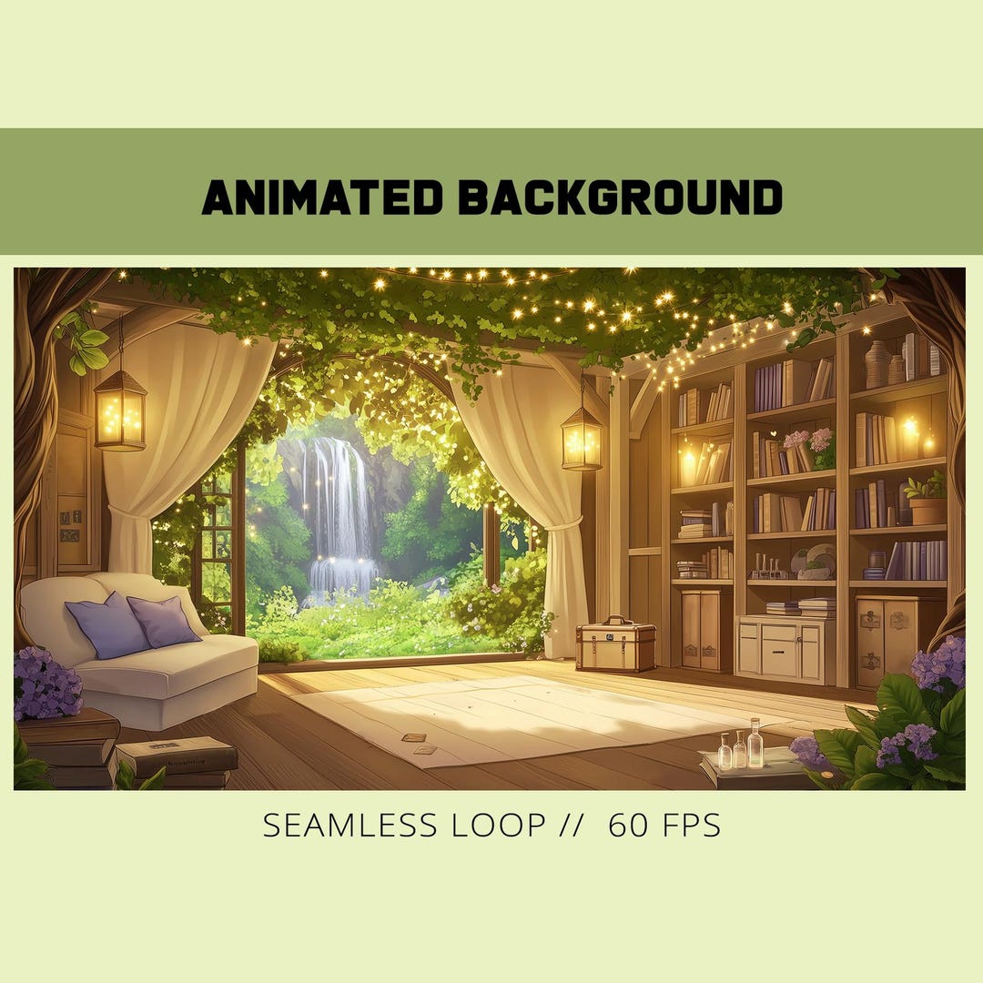 Cozy Treehouse Animated Stream Vtuber Background | Cottage Core Library ...