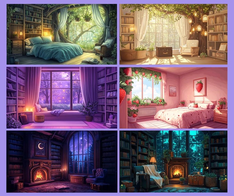 Animated Stream Blue Library Background | Twitch Intro Visual | Vtuber ...