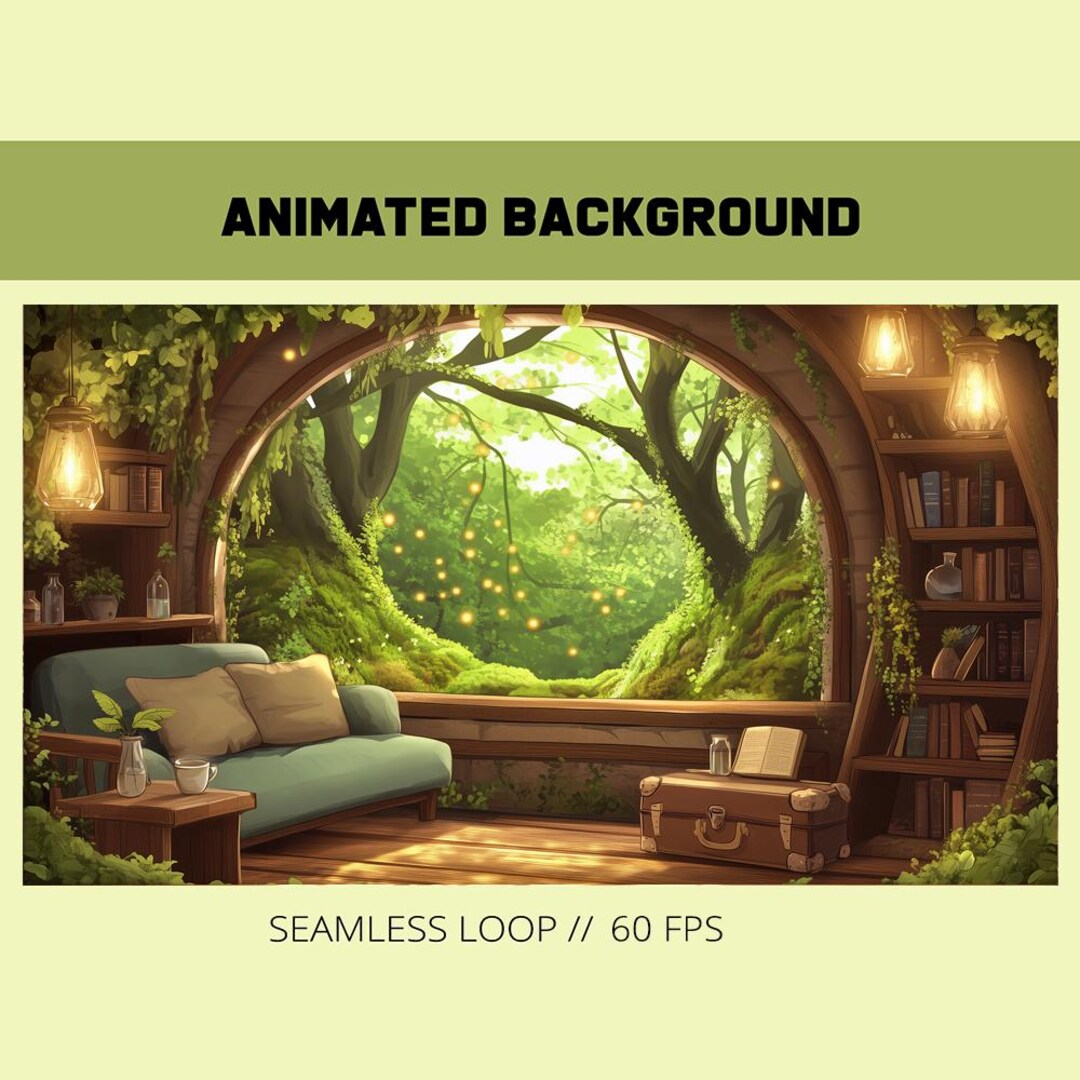 Vtuber Background Animated for Twitch | Cozy Treehouse Living Room ...