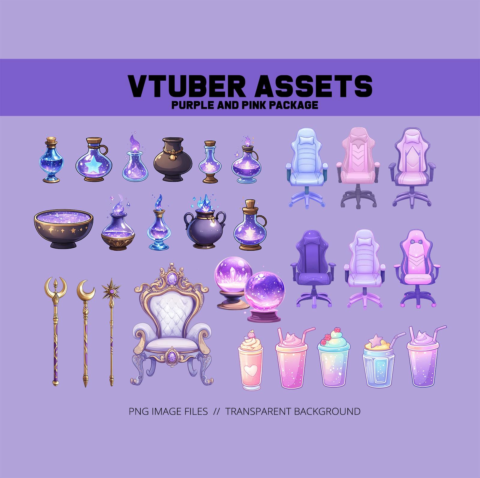 Purple Vtuber Assets - Potions, Gaming Chairs, Staff and Drinks ...