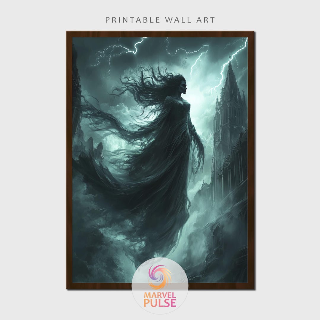 Dark Fantasy Banshee Ghost Wall Art, Gothic Cathedral Halloween Decor ...