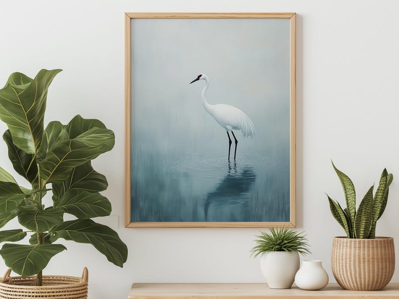 Digital Download Antique Crane Print - Minimalistic Art Print Japandi ...
