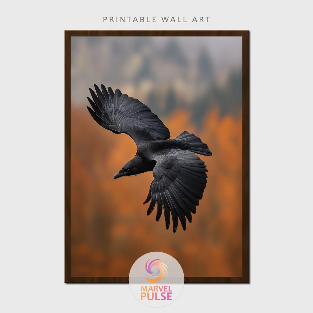 Raven in Flight Portrait Printable, Majestic Bird Photography Digital ...