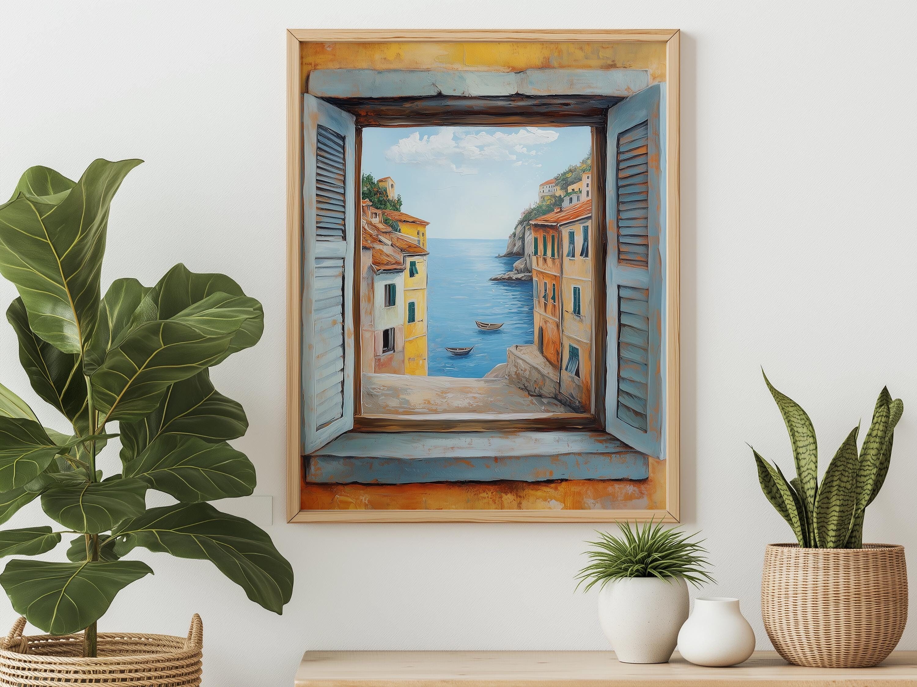Modern Fauvism Open Window View Art Print, Coastal Scene Italian Style ...