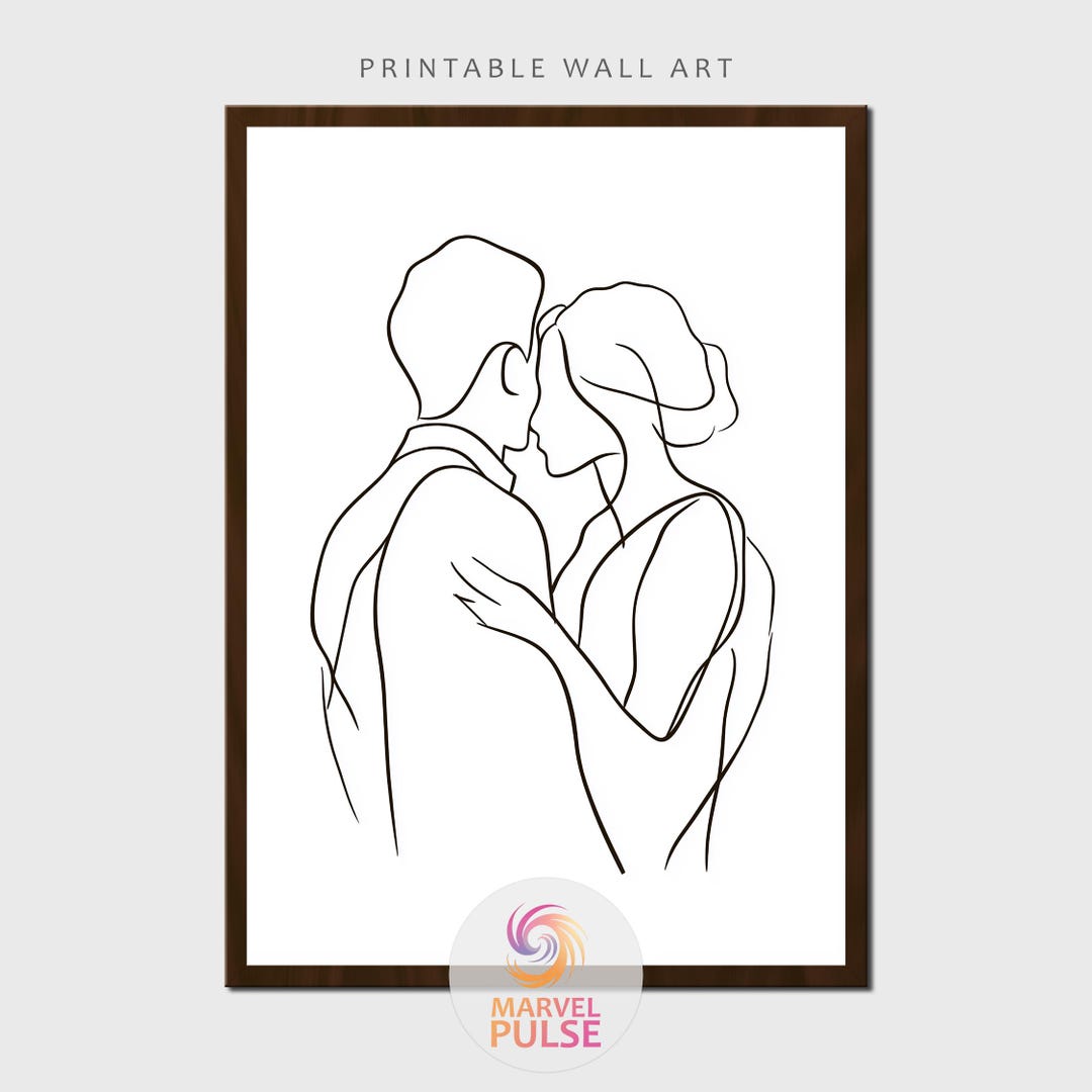 Minimalist Couple Embrace Line Drawing, Romantic Wedding or Anniversary ...