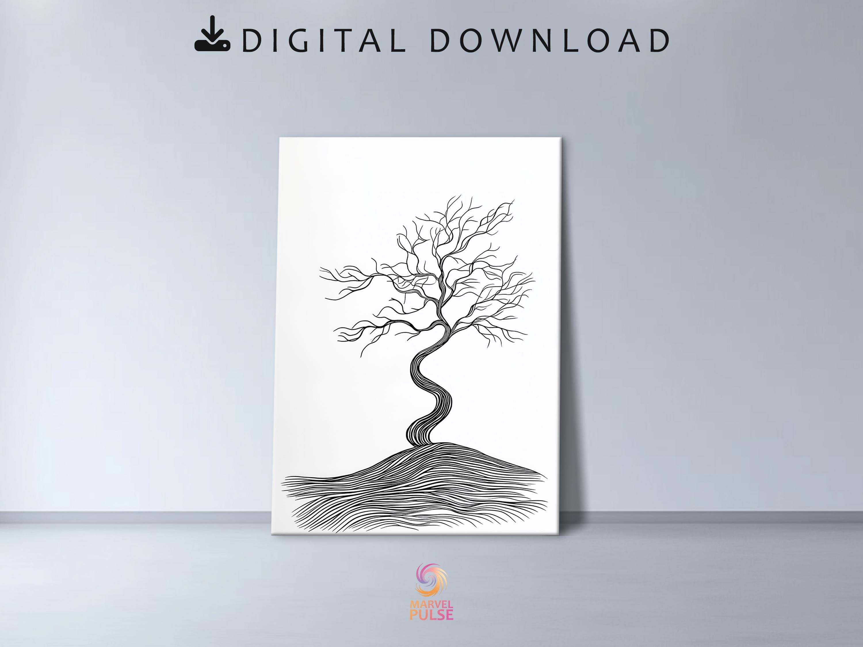 Abstract Tree Line Drawing, Minimalist Nature Wall Art, Modern Black ...