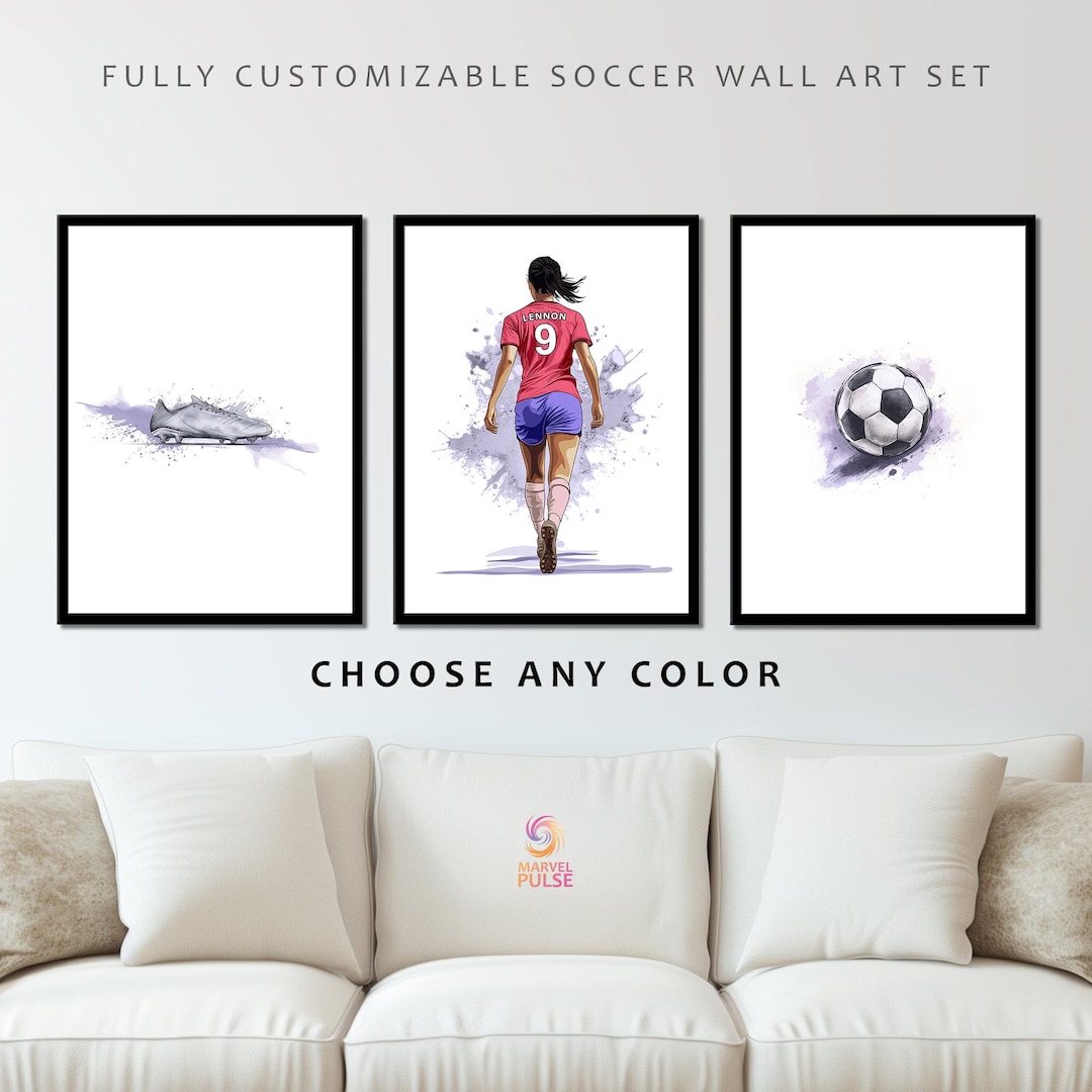 Printable Soccer Wall Art Set, Fully Customizable Gift for Girls, Teen ...