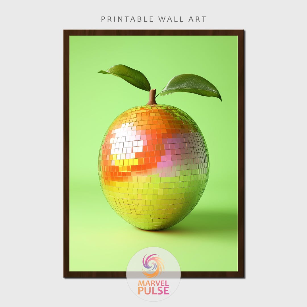 Funky Mango Disco Mirror Ball Wall Art, Artwork Print for Citrus Fans ...