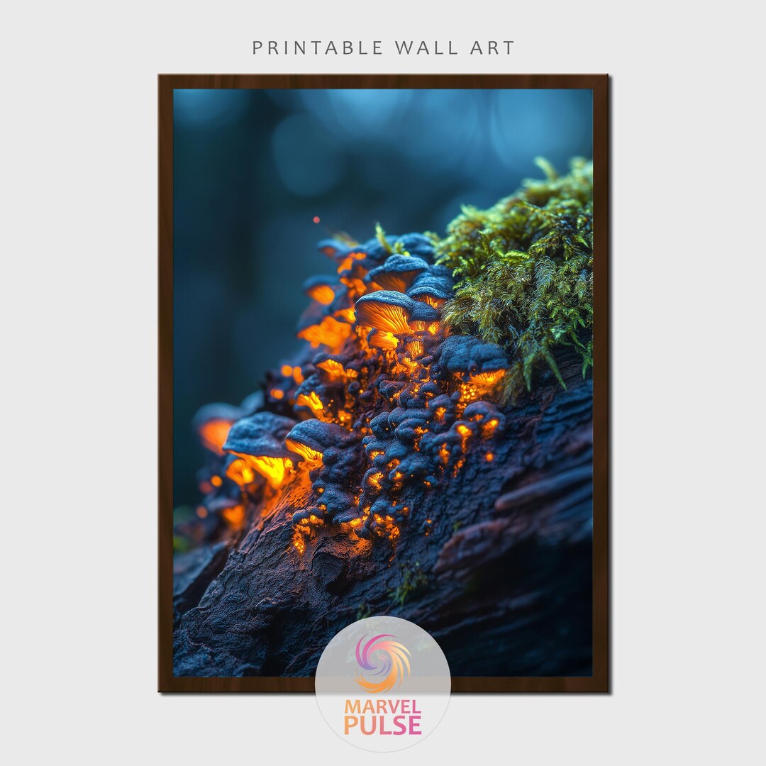 Bioluminescent Fungi and Moss Wall Art, Close-up of a Fallen Tree ...