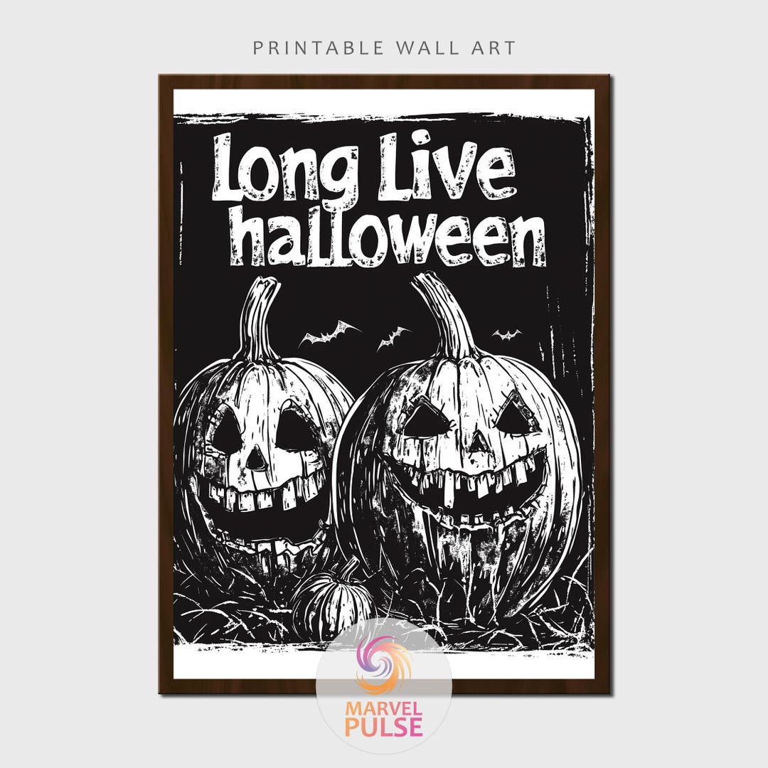 Retro Horror Pumpkin Art, Printable Halloween Wall Decor, Vintage ...