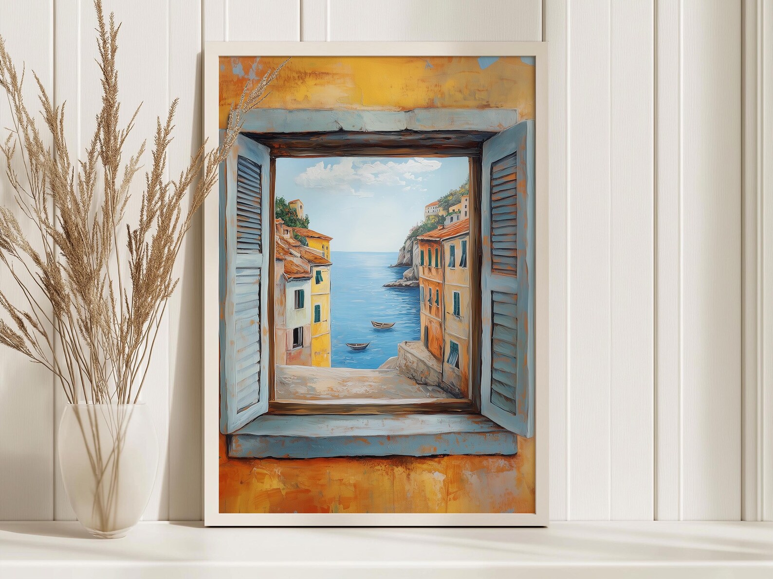 Modern Fauvism Open Window View Art Print, Coastal Scene Italian Style ...