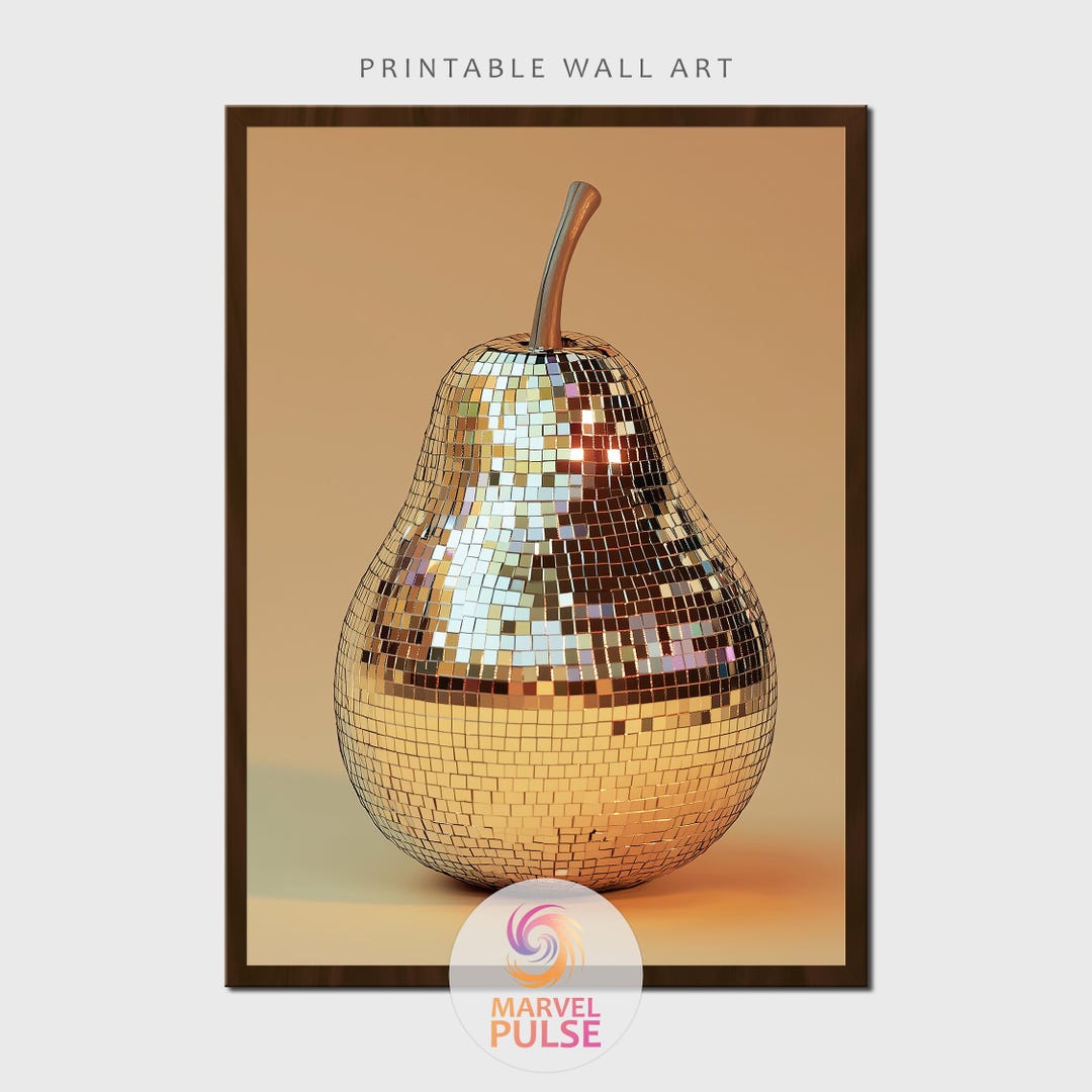 Colorful Disco Mirror Ball Pear Wall Art Print, Printable, Hyper ...