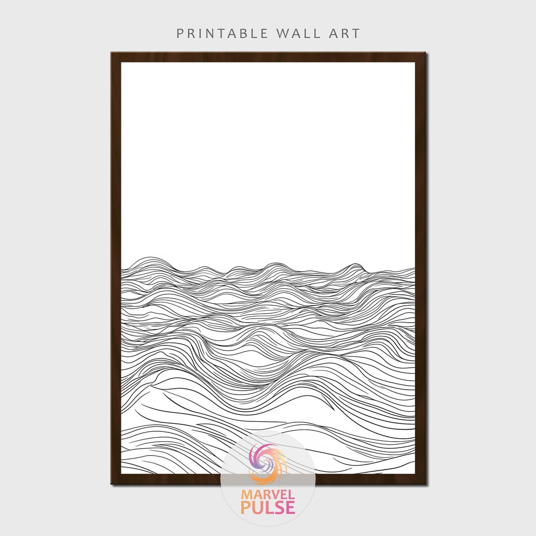Line Drawing Art of Abstract Ocean Wave, Minimalist Art Print ...