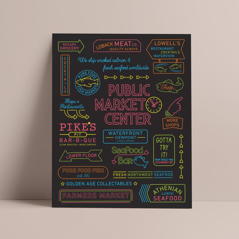 Pike Place Market Neon Sign Art - Etsy