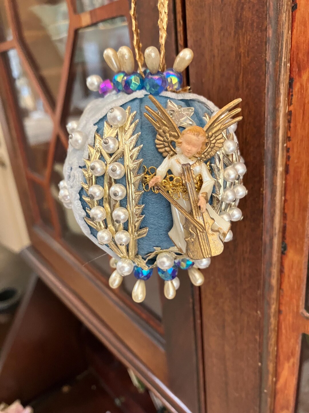 Antique Handmade Pushpin Christmas Ornament, Tiny Angels, Pearl Pins ...
