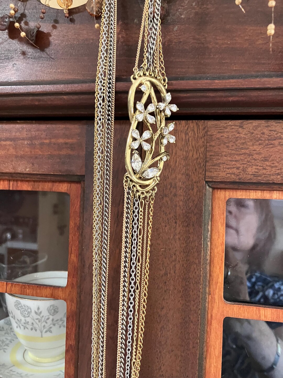 Wow Lowered... Extra Long Chain Gold and Silver Necklace Rein Stone ...