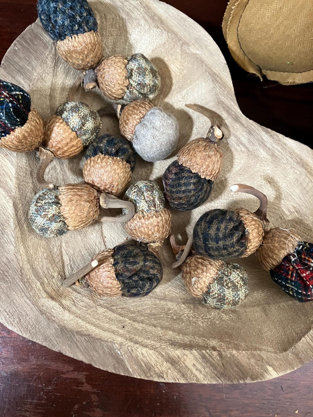 Six Handmade Small, Acorns, Double Acorns and Single, UNIQUE Stems, One ...
